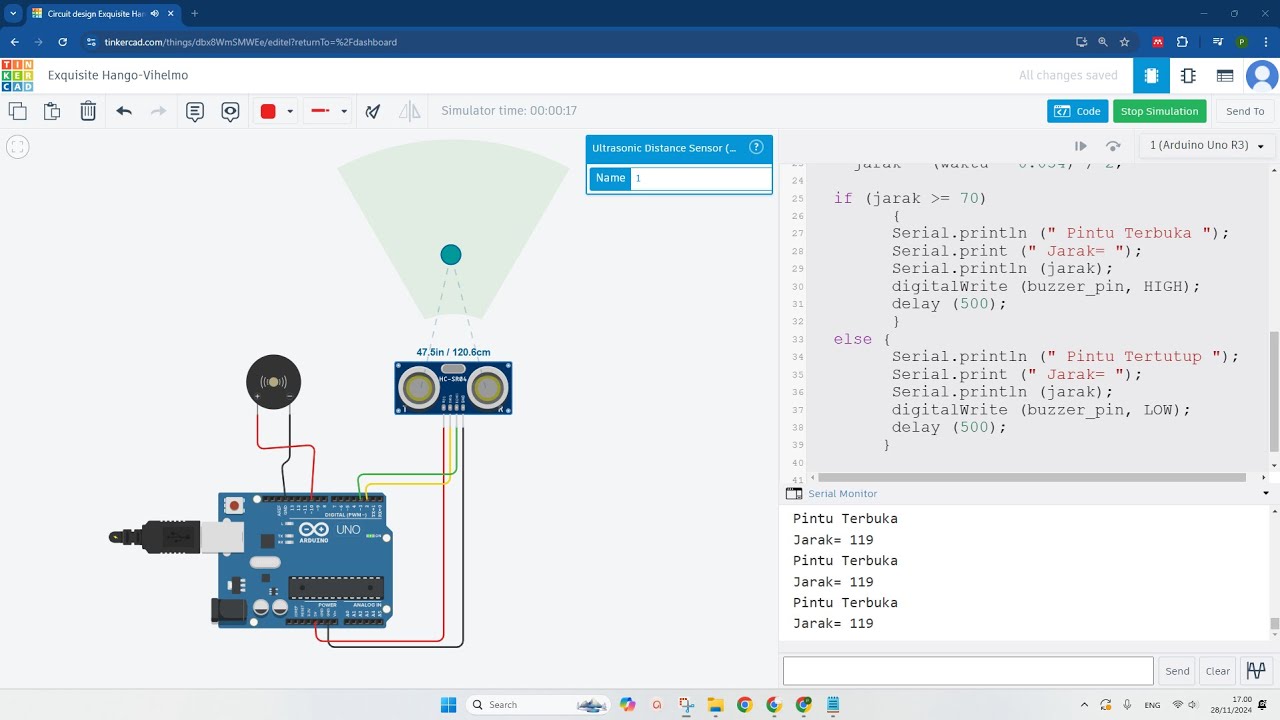 Tutorial Pemrograman Arduino Tinkercad Alarm Pintu Menggunakan Sensor 5142