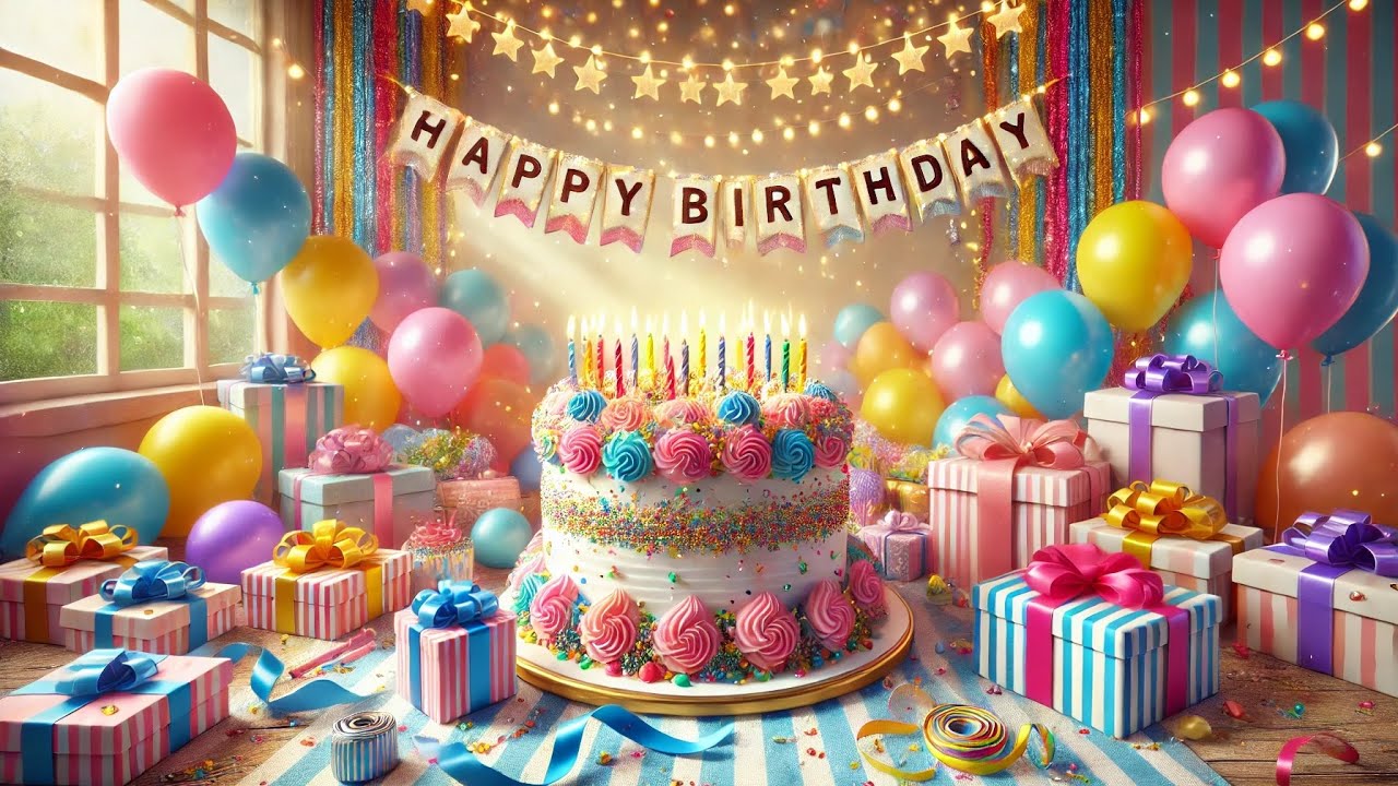 Happy Birthday Screensaver with Song | Colorful Cake, Balloons & Party ...