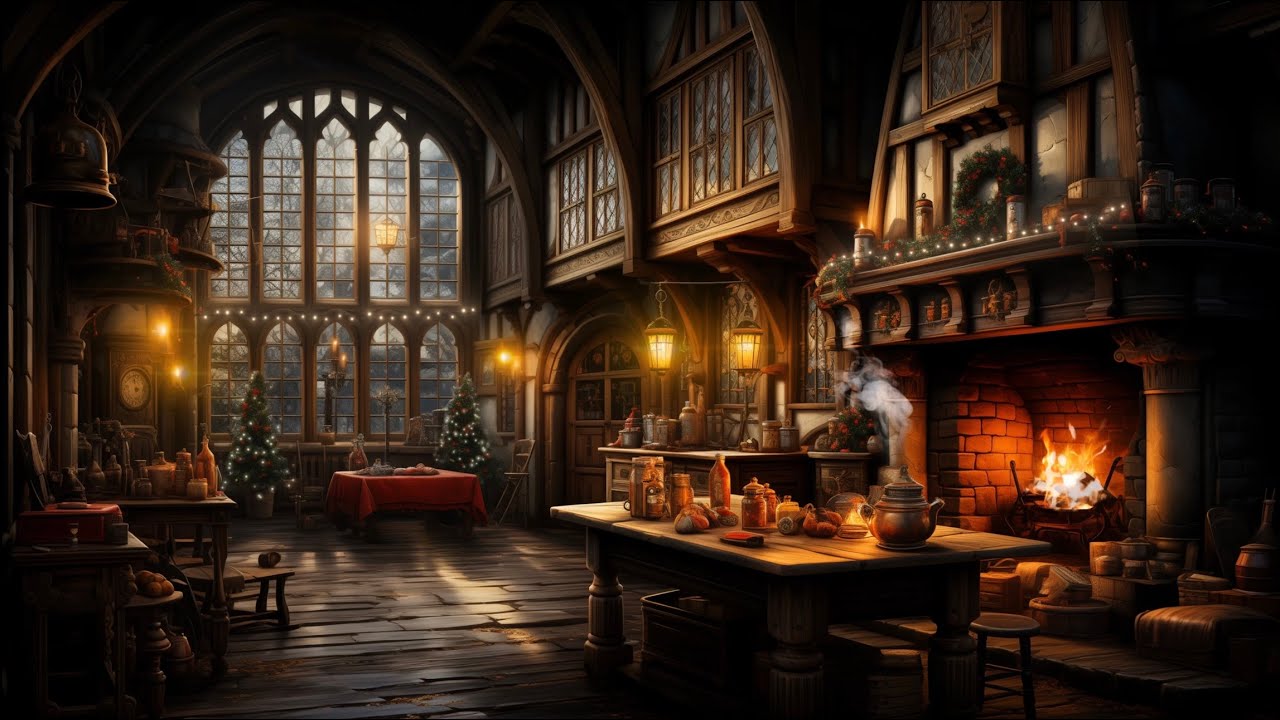 Harry Potter Style Christmas Kitchen ASMR Ambience Hogwarts Style Cozy ...