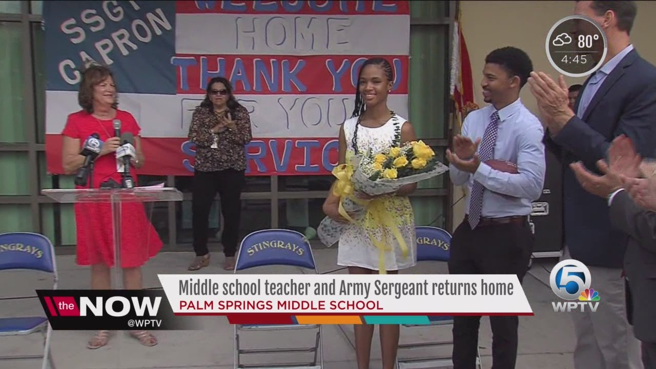 Middle school teacher and Army Sergeant returns home - YouTube