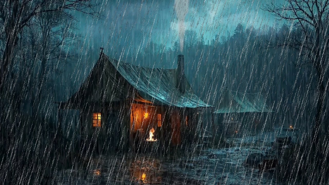 Rain Sounds on Tent & Cozy Campfire in Forest at Night | Relaxing Rain ...