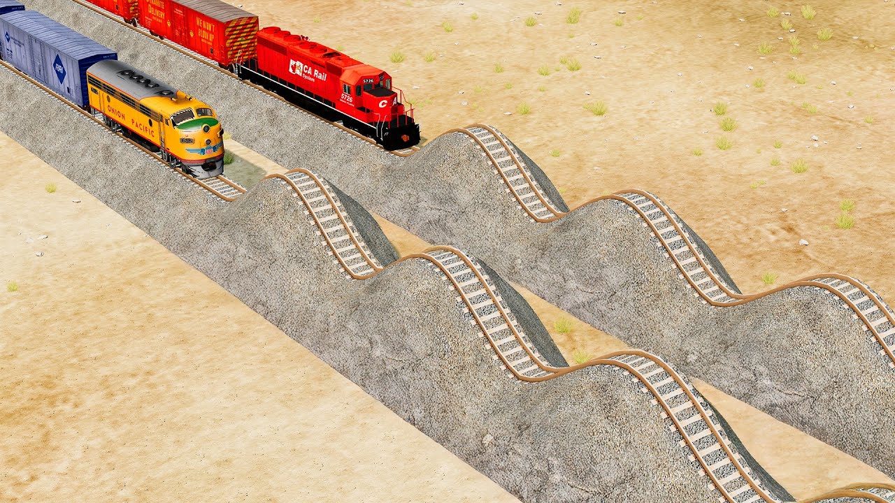 Trains Vs Impossible Wave Rail Tracks Crossing - BeamNG.Drive - YouTube