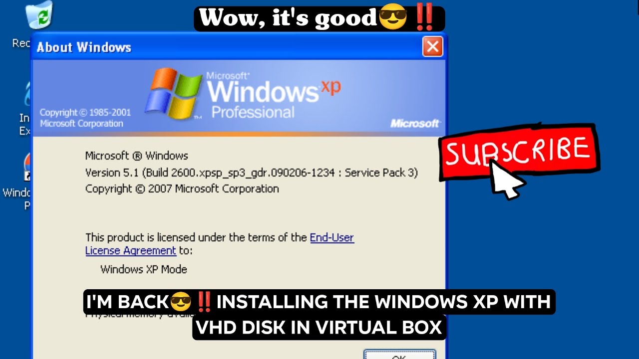 I'm Back😎‼️Installing the Windows XP with VHD Disk in Virtual Box - YouTube