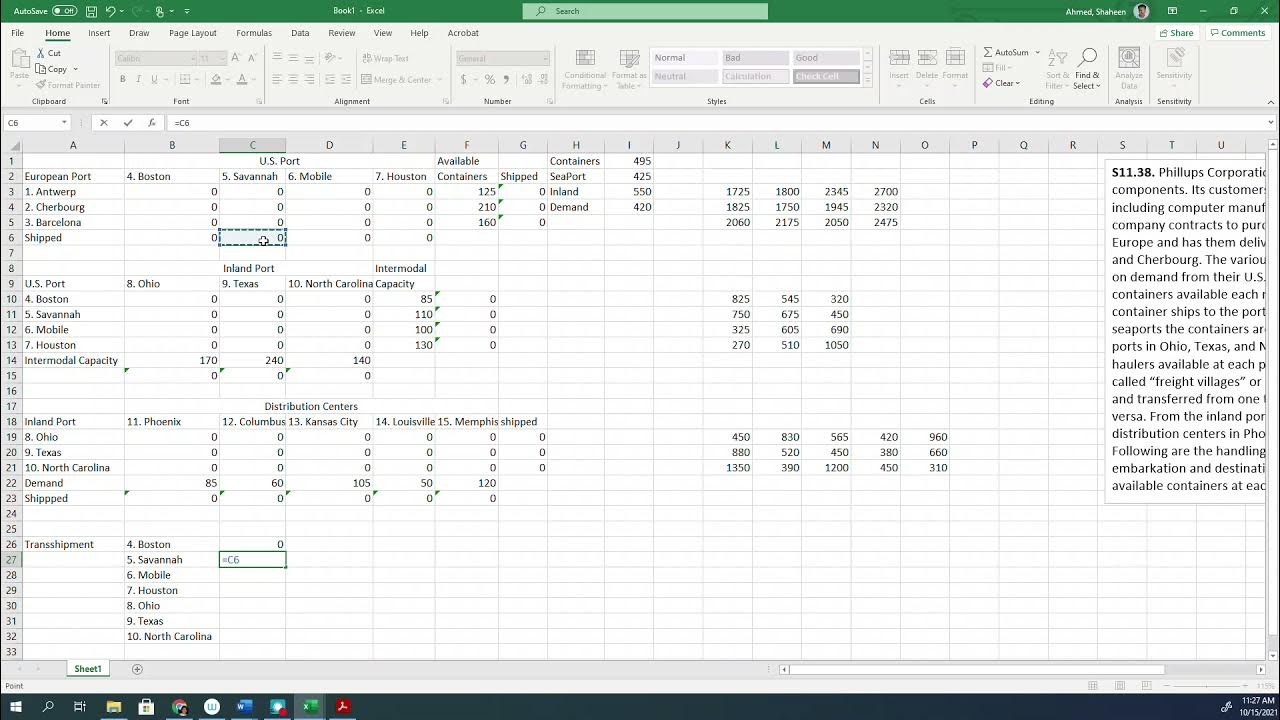 Transshipment Problem Two or More Intermediate Points Solving Using Microsoft Excel - YouTube