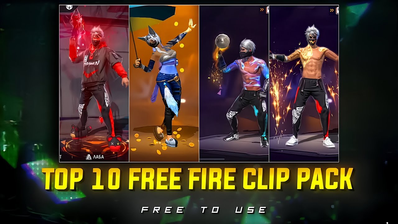 TOP 10 CLIPS PACK | FREE FIRE CLIPS 🥵💫 FF EMOTE CLIPS PACK | FREE TO ...