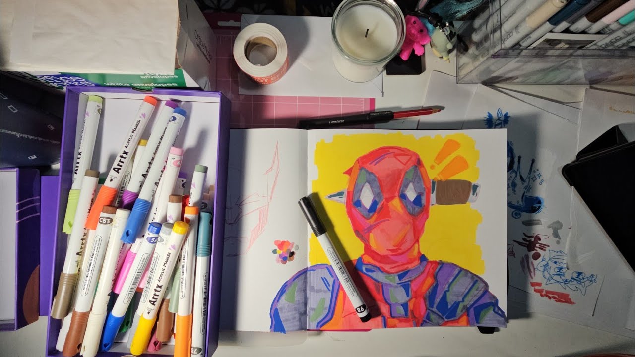 ️ Draw with me! 🎀 [Deadpool] ((silent video)) 🐡 - YouTube