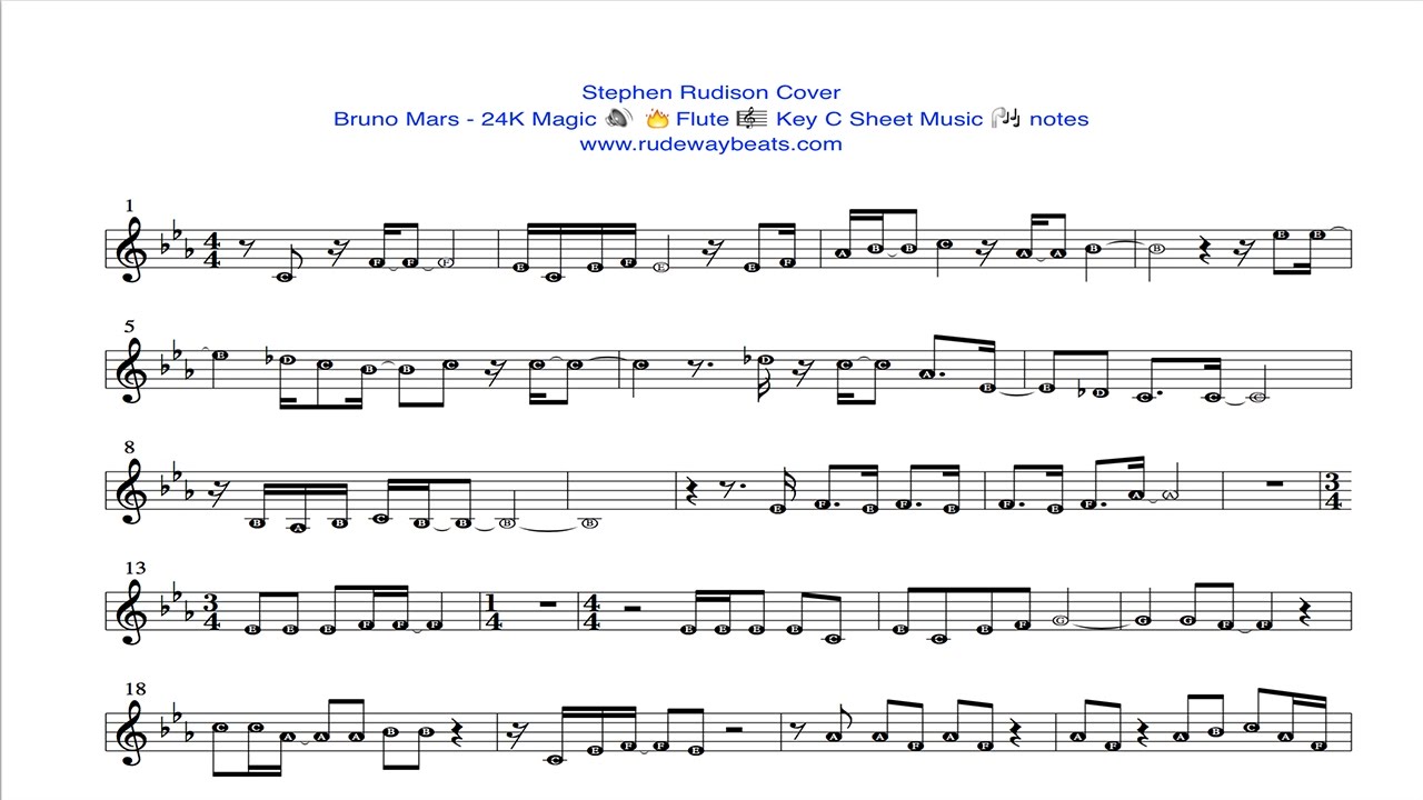 24K MAGIC 🔊 BRUNO MARS 🔥KEY C FLUTE 🎼 NOTES - YouTube