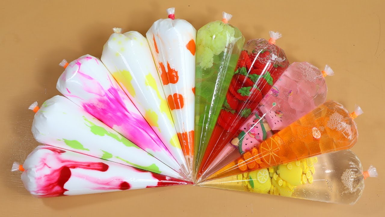 Making "Fruit bubble Slime"with Pipin g Bags! Most Satisfying Slime ...