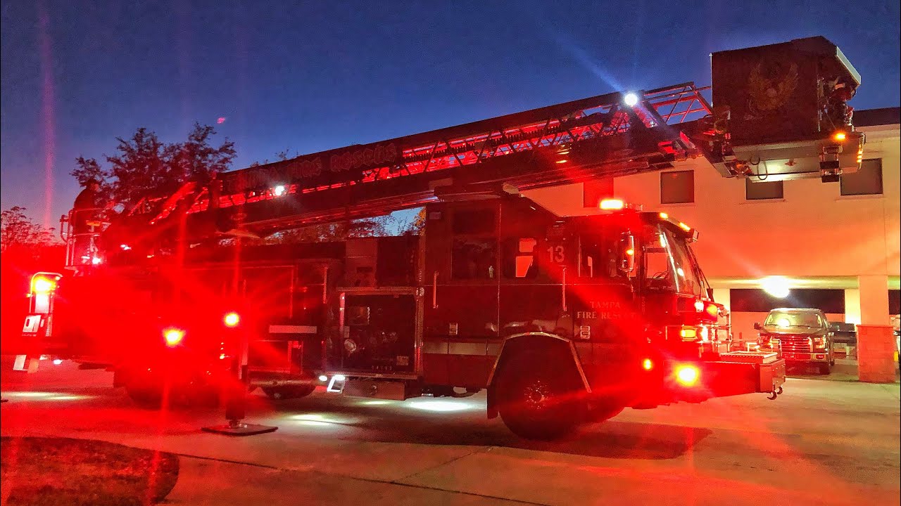 *NEW* Truck 13 Ladder Demo/Set up - Tampa Fire Rescue - YouTube