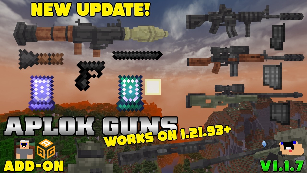 APLOK GUNS V1.1.7 Showcase and Tutorials! | 3D Military Gun Addon for Minecraft Bedrock/PE 1.21. ...