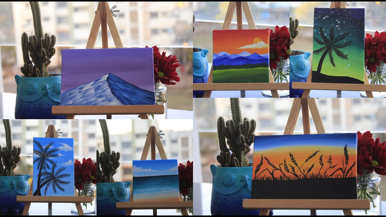 6 Paintings For Beginners || 6 Easy Landscape Painting for beginners ...