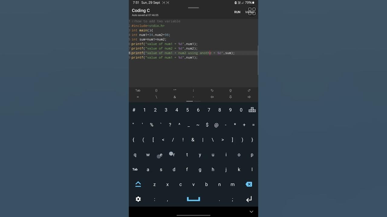 add two number without user input c language in mobile #raidercode - YouTube