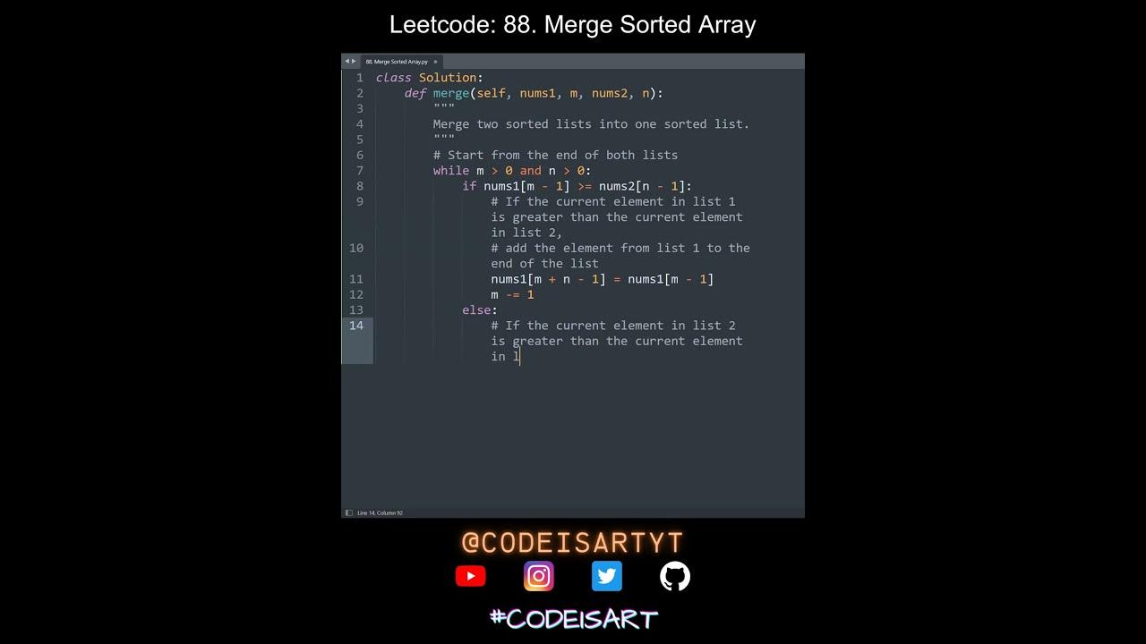 Leetcode 88 Merge Sorted Array In Python Python Leetcode Python 