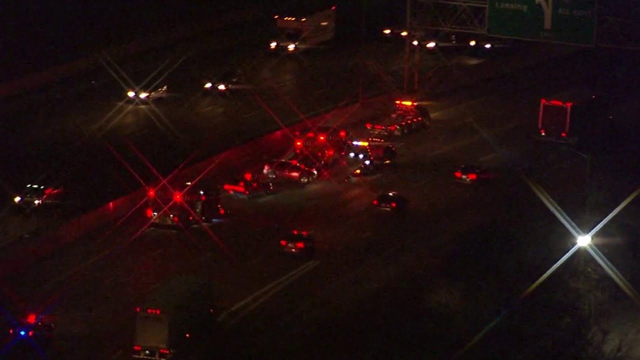 Aerial footage of suspected drunken driving crash scene on I-96 at ...