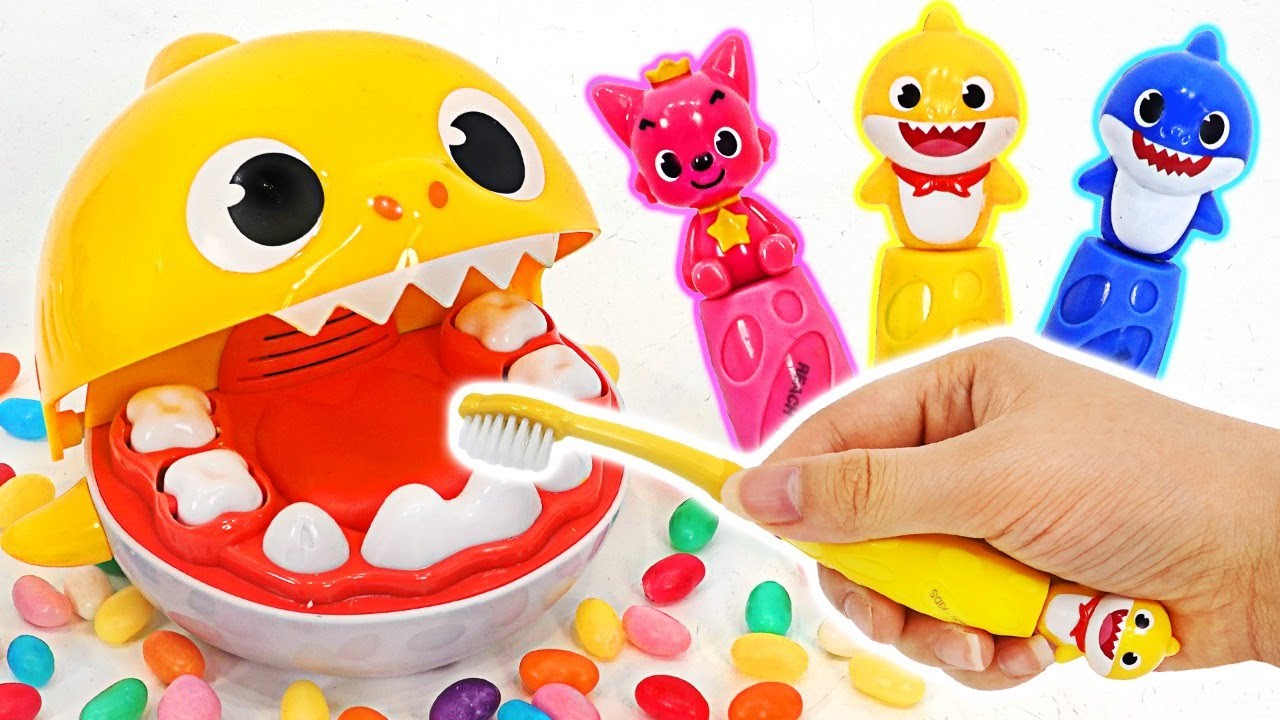 Pinkfong, Baby Shark brushing teeth, so the color of the teeth has ...