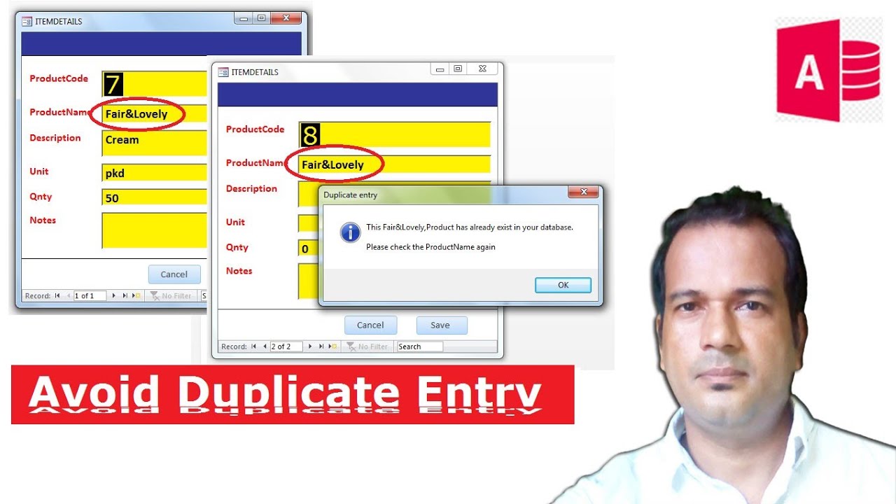 Avoid Duplicate Entry In Access Vba Youtube