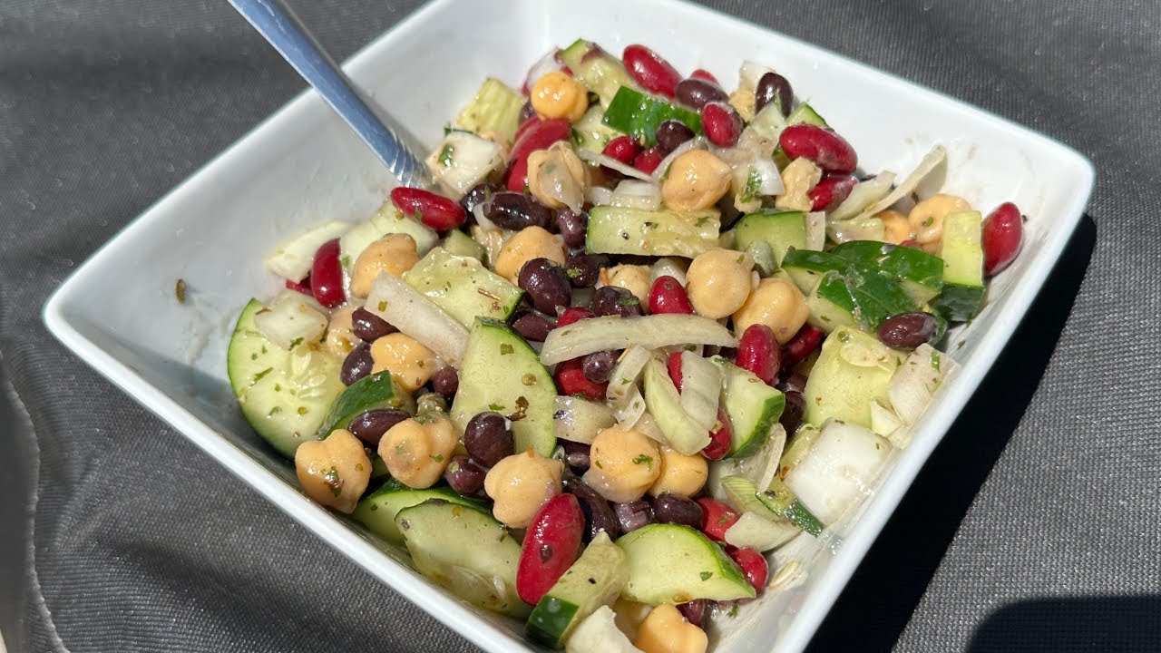 Easy Three Bean and Cucumber Salad - YouTube