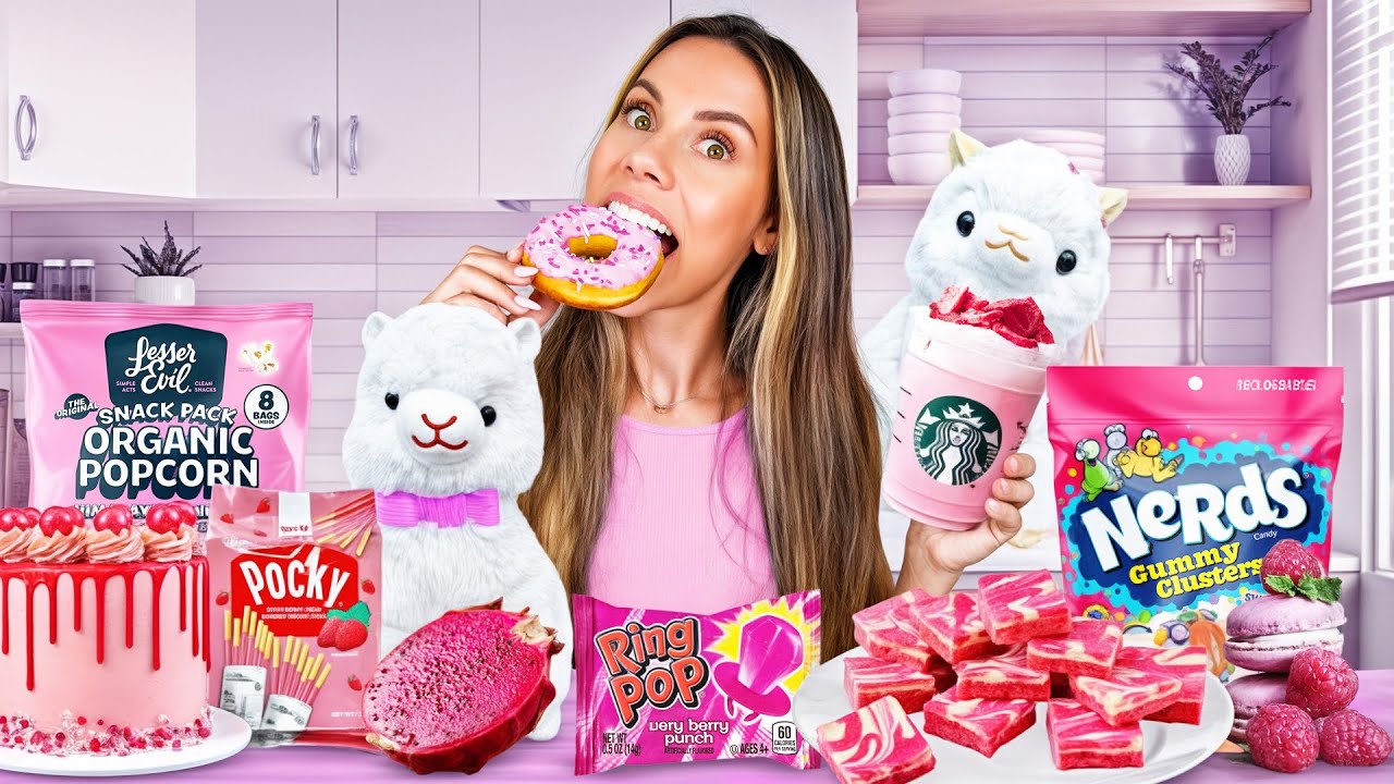 EATING ONLY PINK FOODS FOR 24 HOURS ! - YouTube