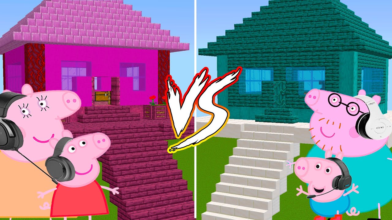 Minecraft Peppa Pig NOOB vs PRO: STAIRCASE HOUSE BUILD CHALLENGE - YouTube