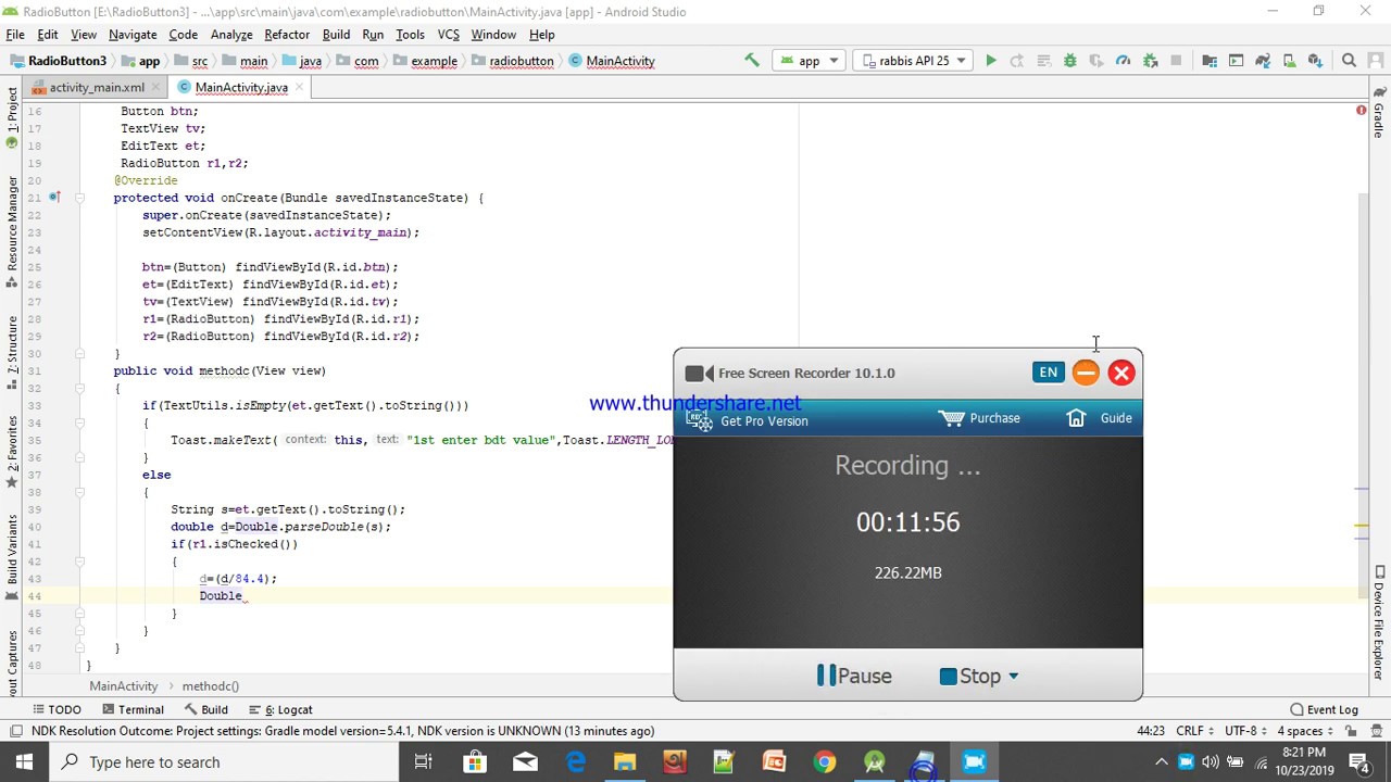 Radio button with java code at android studio - YouTube