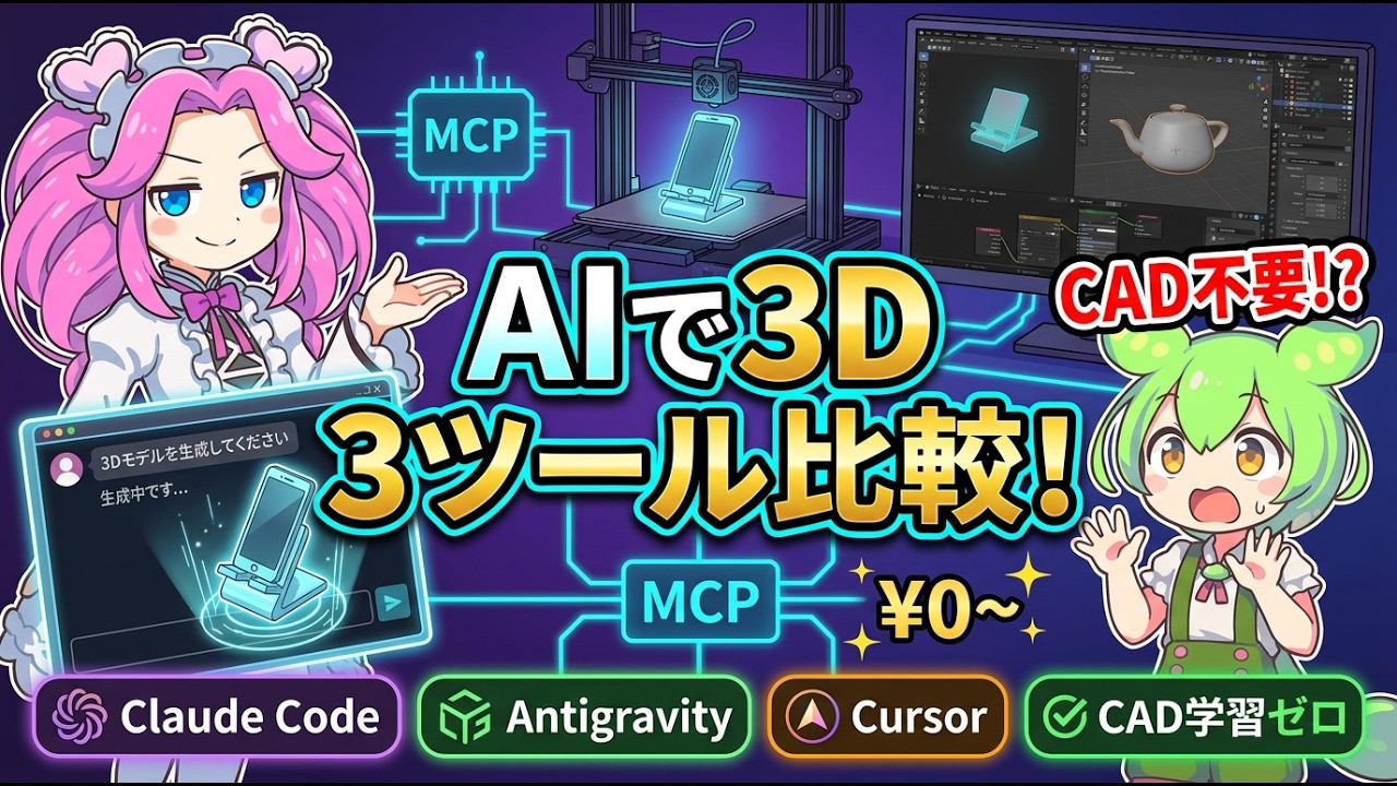 【CAD不要】AIで3Dモデル作成！Claude Code・Antigravity・Cursor徹底比較【ずんだもん解説】 - YouTube