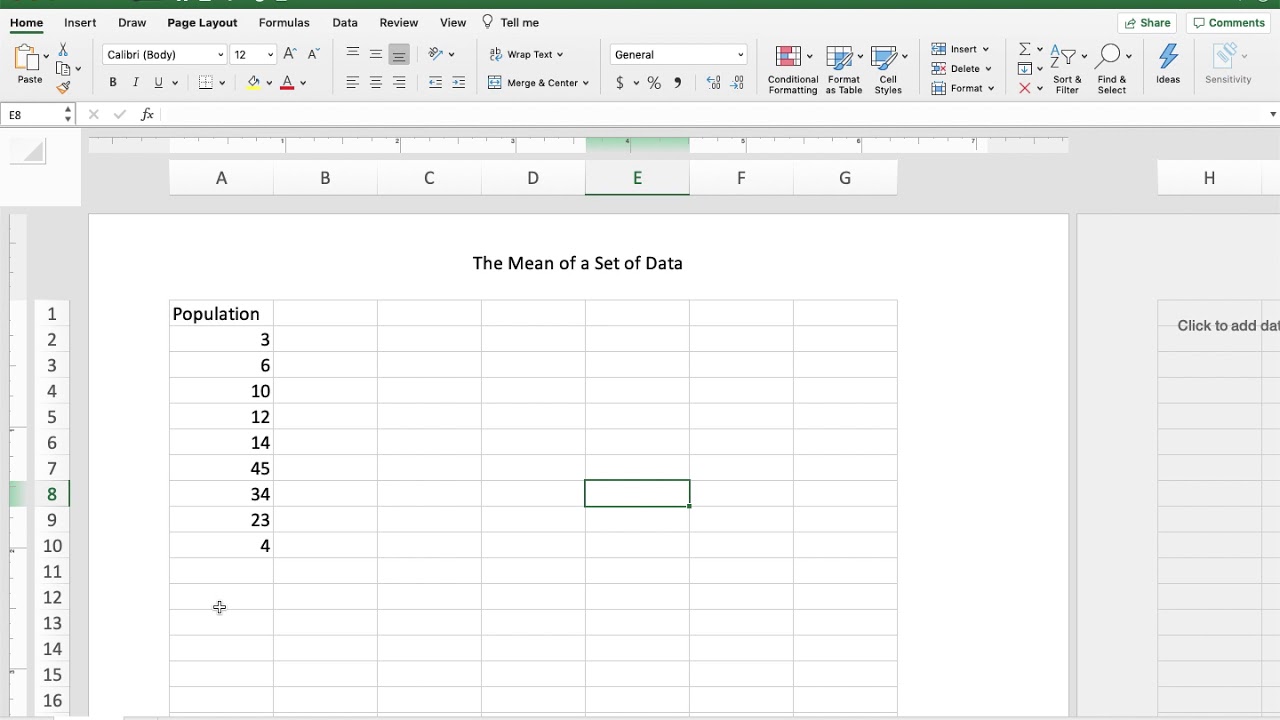 Population Mean Excel YouTube Population Mean Excel YouTube
