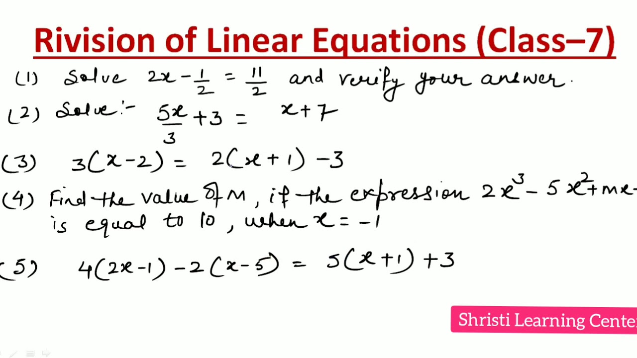#LinearEquation Rivision of Linear Equation Class-7 - YouTube