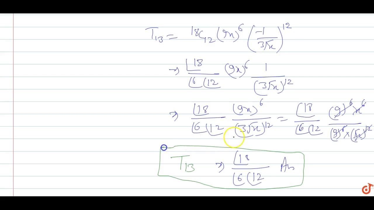 13th and middle term of binomial expansion - YouTube