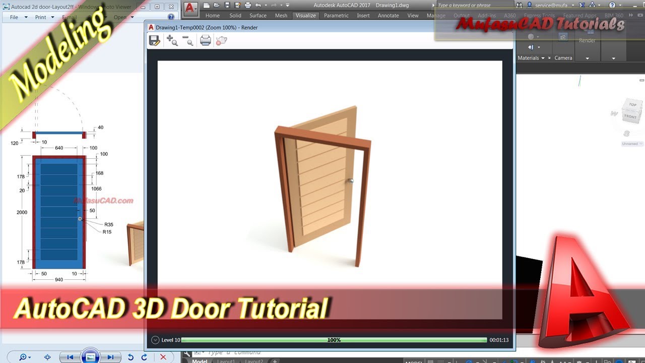 Autocad Classes 3D Modeling + Rendering Door Tutorial Practice Exercise ...