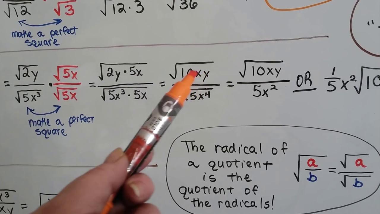 Algebra I #11.5b, Rationalizing the Denominator, Remove Square symbol ...