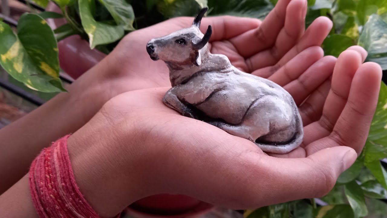 How to make clay cow at home/Miniature clay cow making - YouTube