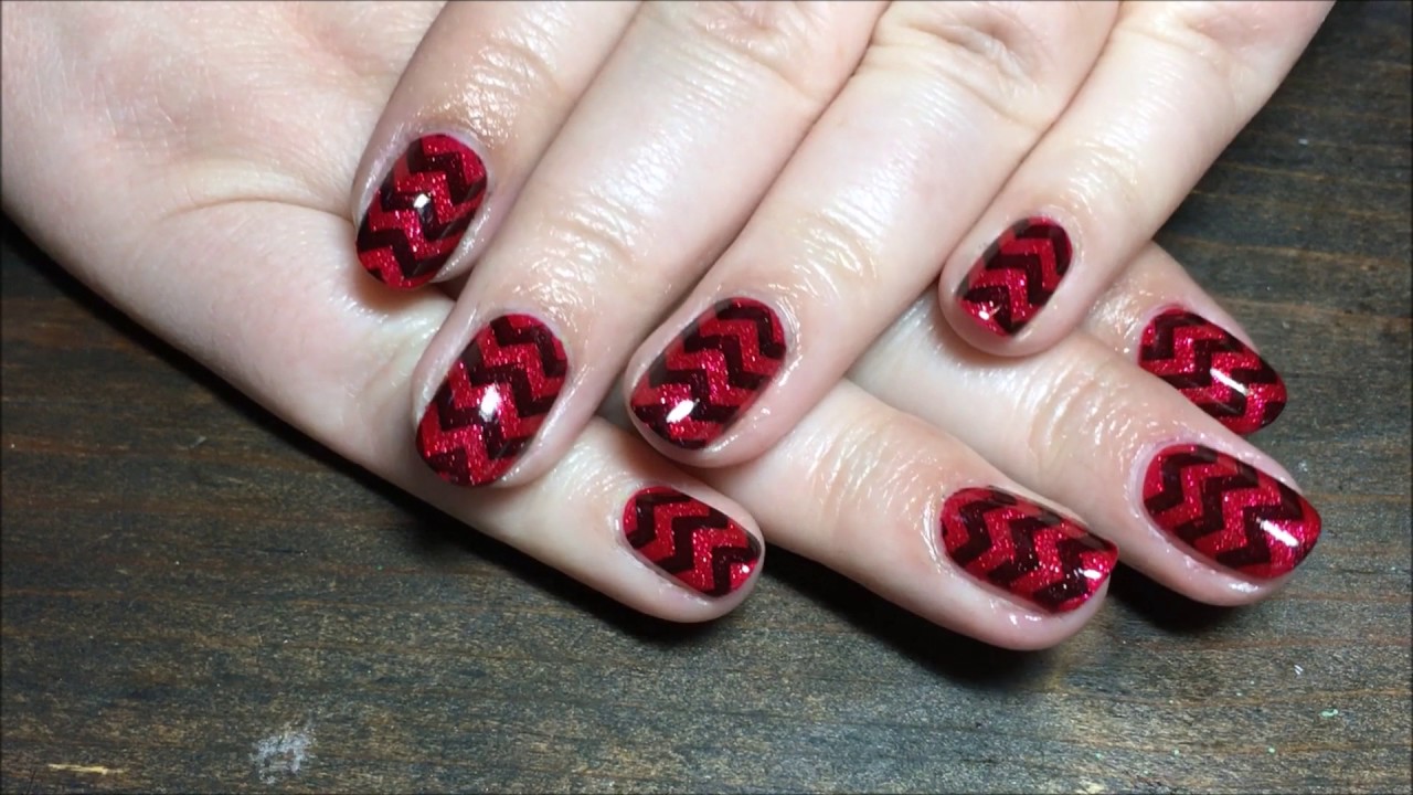 Red and Black Chevron Nails - YouTube