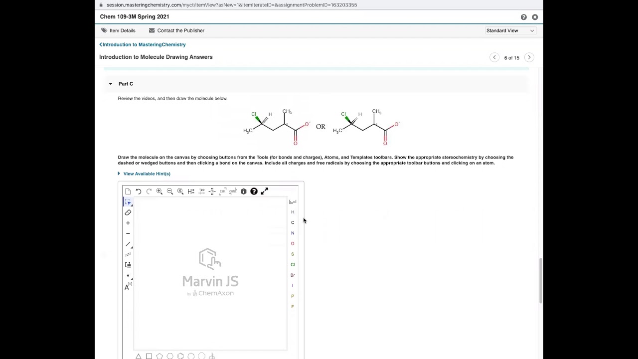 Mini Homework A Tutorial on How to Draw Molecules in MyLab and Mastery ...