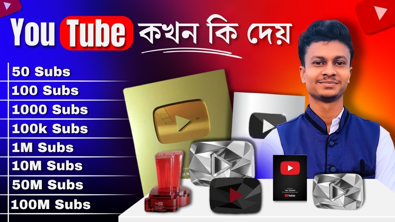 ইউটিউব কখন কি দেয় | YouTube 0 to 100M Subscribers Play Button Awards ...