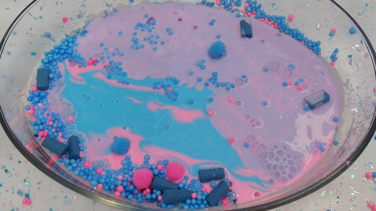 DIY Crunchy Slime Part9 Pink Blue Floam - Satisfying Video Relaxing ...