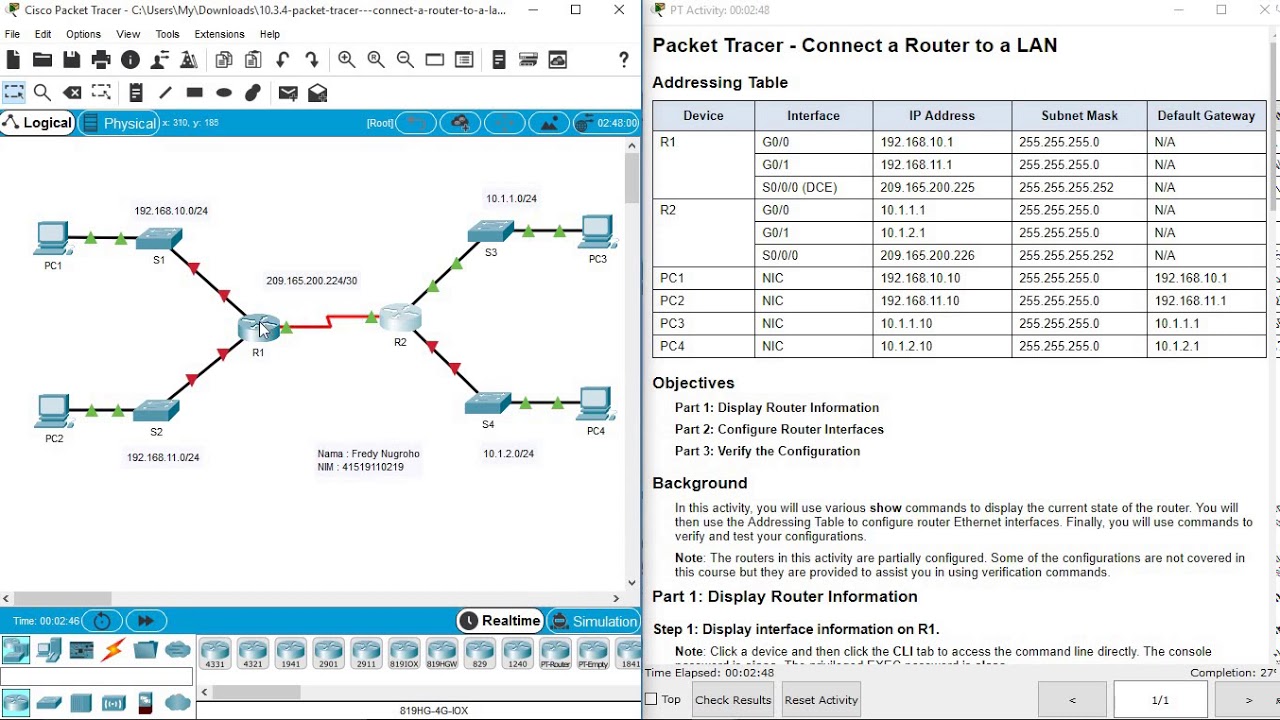 Packet tracer 10.3.4 Connect a router to lan - YouTube