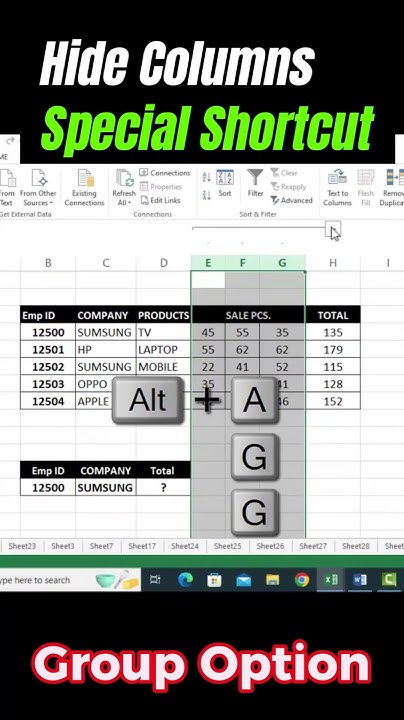 Groping Option Shortcuts | Hide Columns in ms excel | #excelshorts - YouTube