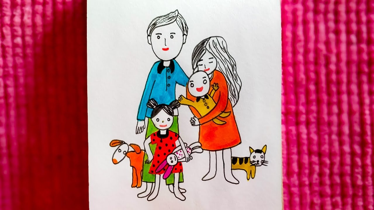 Simple Family Drawing | Cute Family Art Work | - YouTube