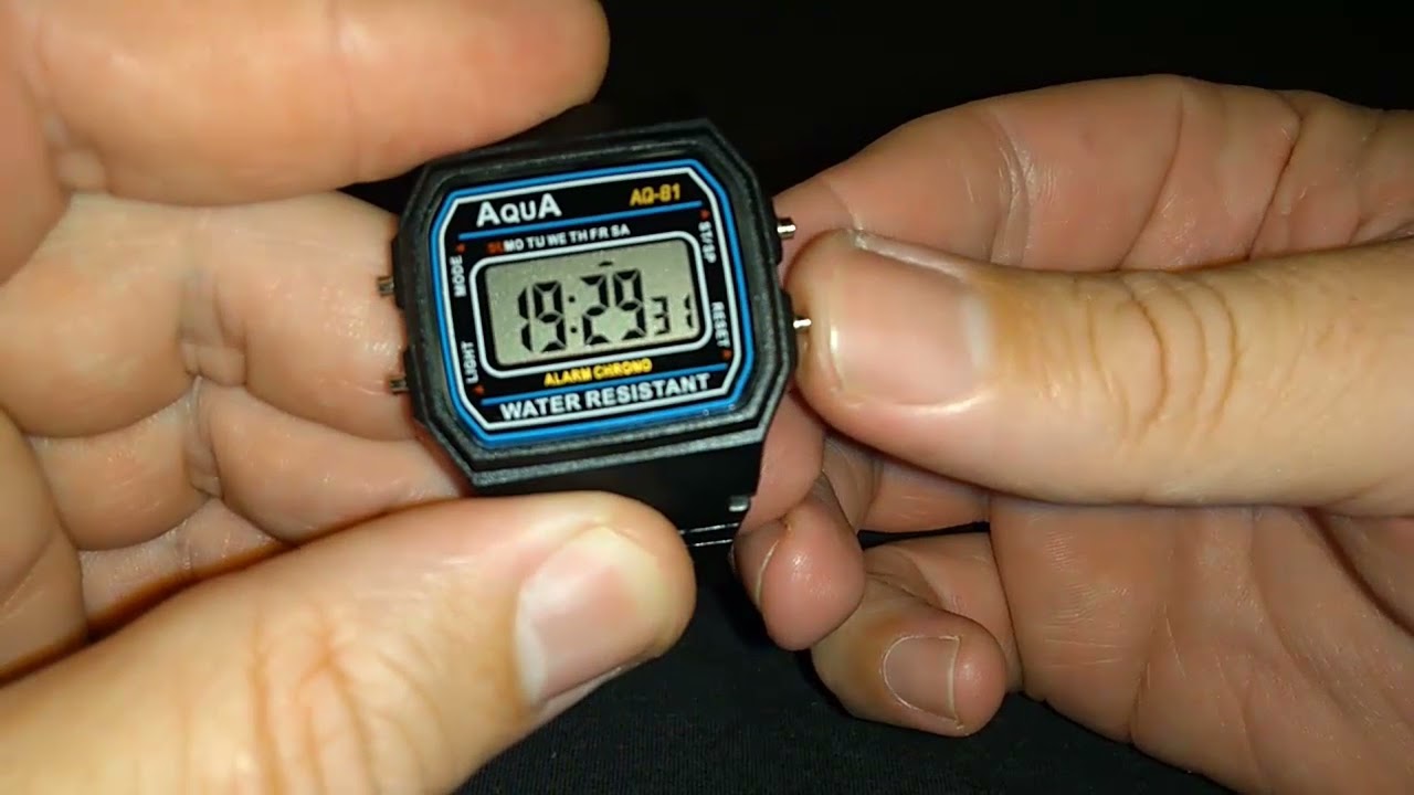 Relogio Aqua aq-81 - configurações e ajustes de hora e alarme - YouTube