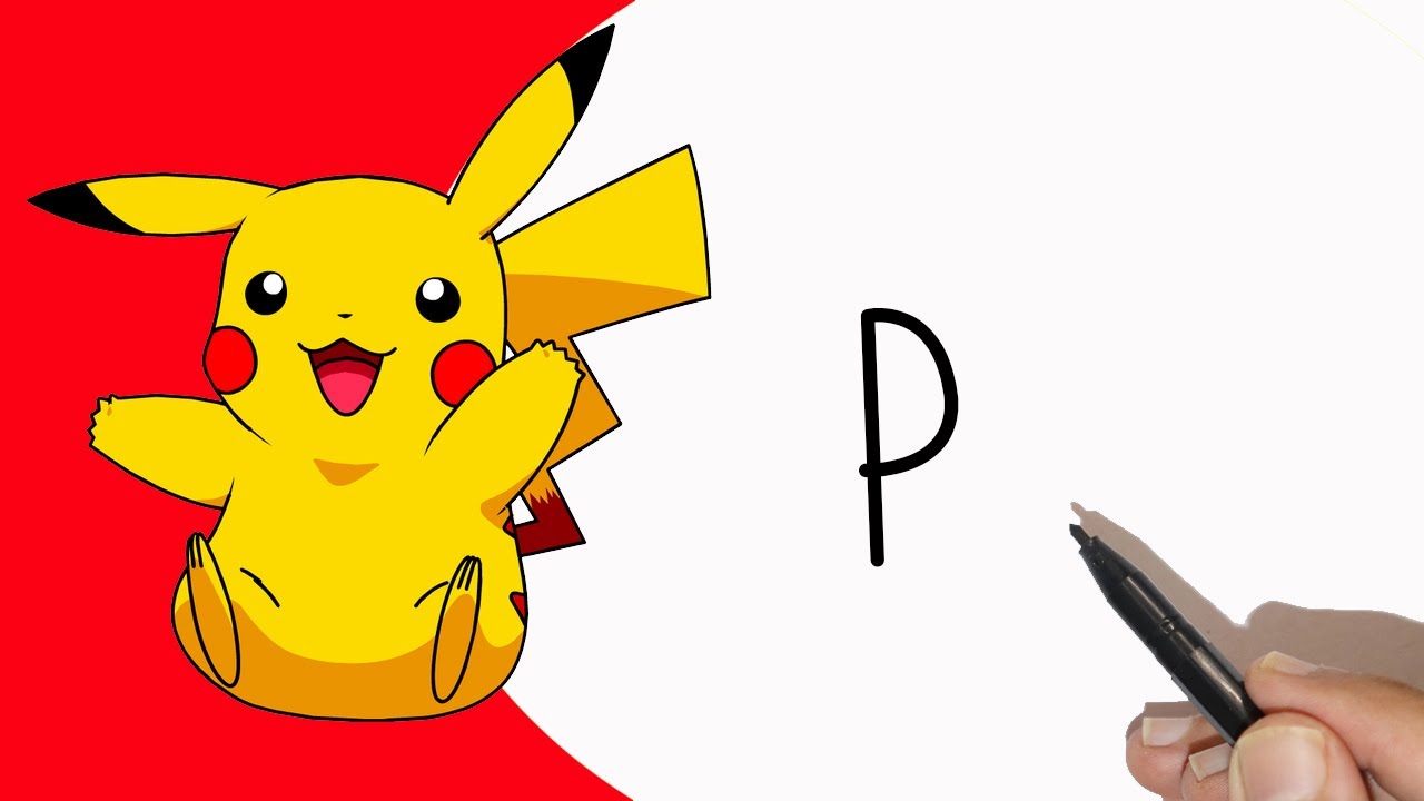 Pikachu From Pokemon Drawing with Letter P easy For Beginners - Akash ...