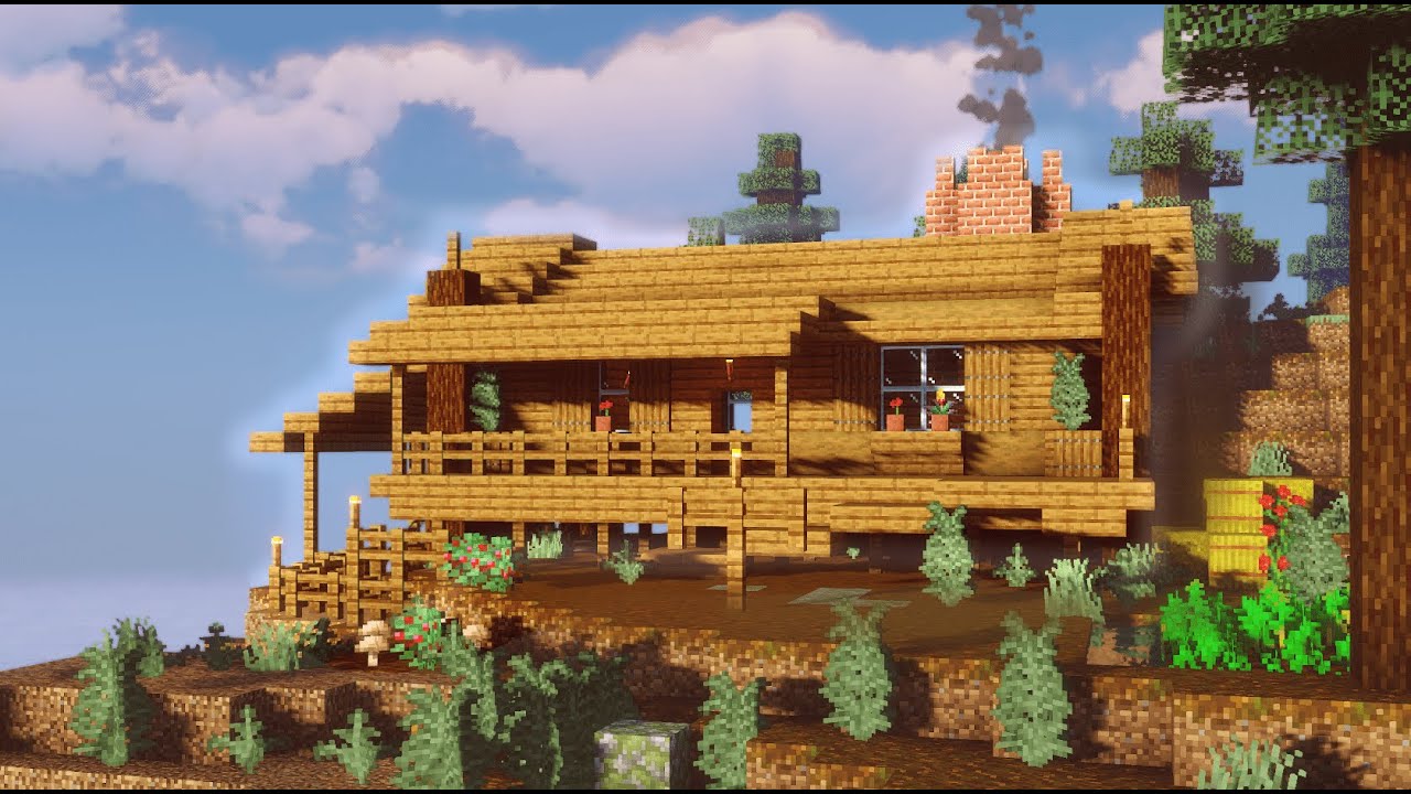 Minecraft | Easy Wooden Cabin Starter Base Build Tutorial - YouTube