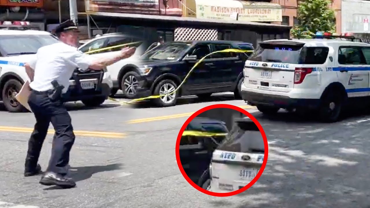 NYPD Rushes From Crime Scene With Tape Still Attached - YouTube