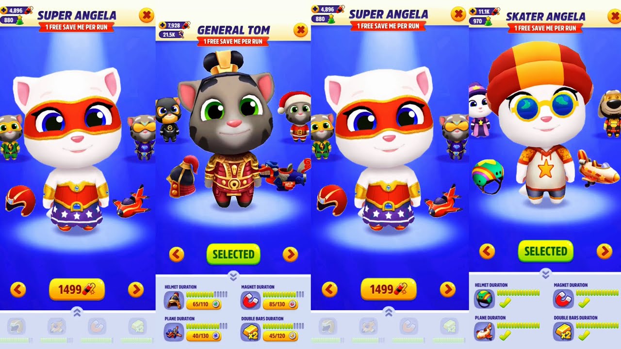 Talking Tom Gold Run - Super Angela + General Tom + Skater Angela ...