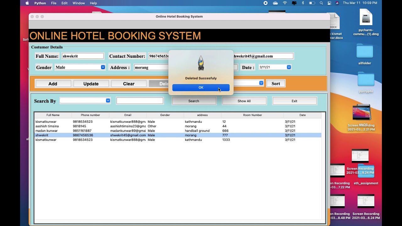 Online Hotel Booking System Tkinter And Mysql Database Youtube