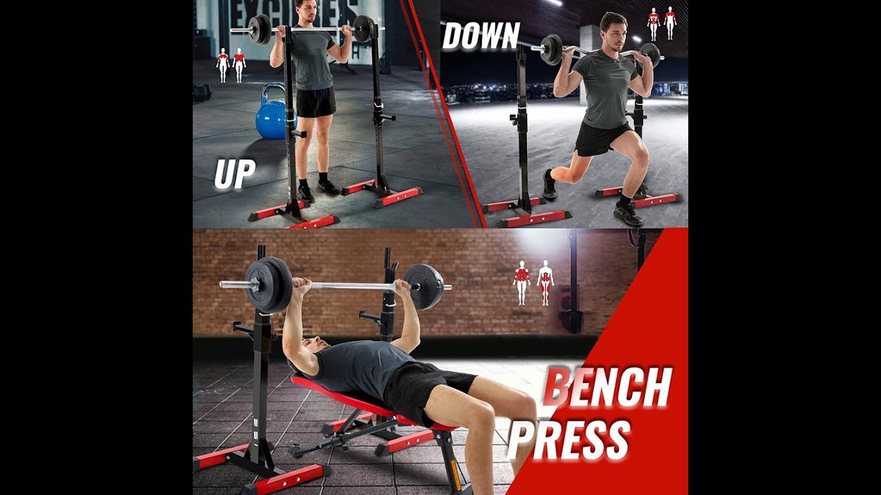 BodyTrain Adjustable Power Squat Rack Barbell Stands - YouTube