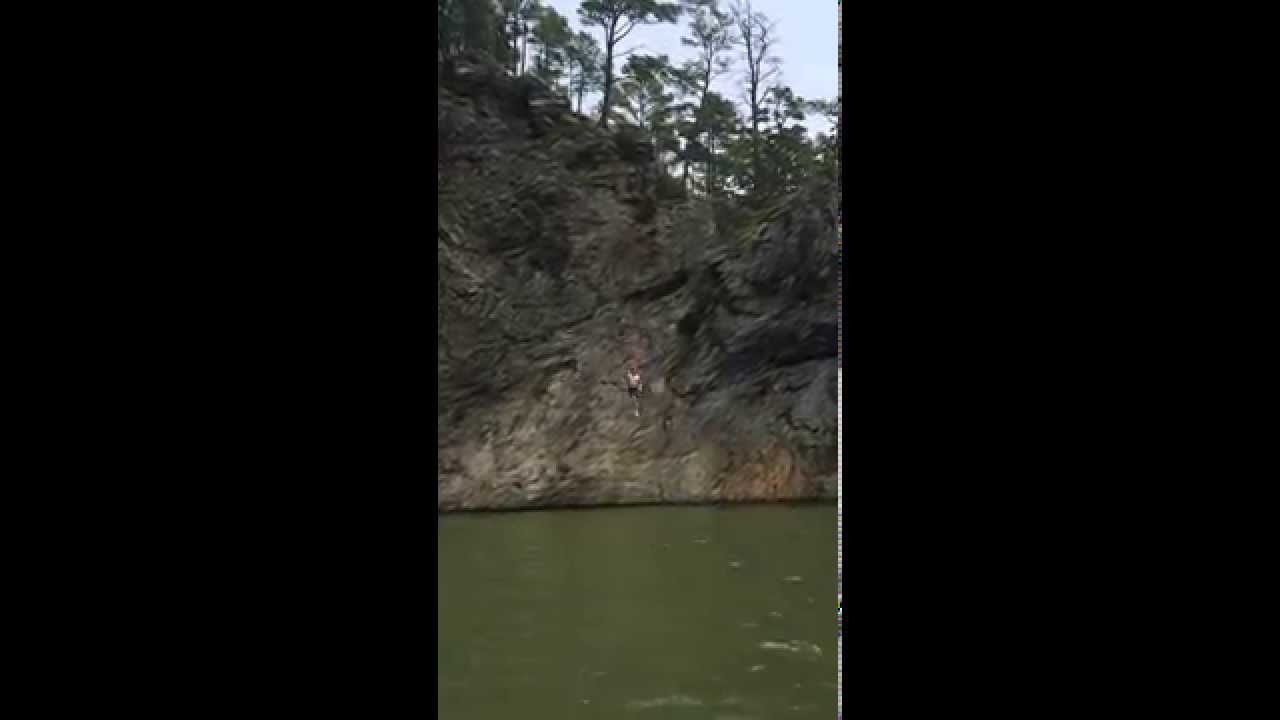 80 foot Cliff Jump at Broke Bow Lake in Oklahoma - Slow Motion - YouTube