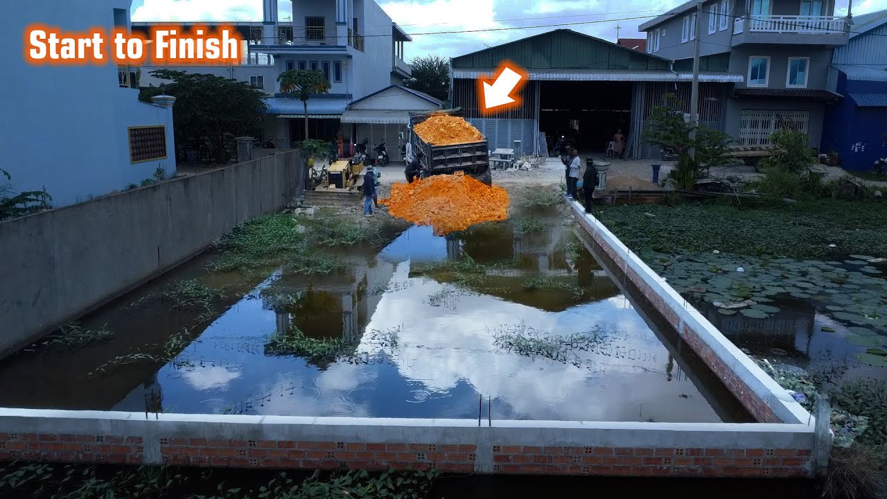 Start to Finish 100% work by Dozer D20A & Truck 5T pushing stone into ...