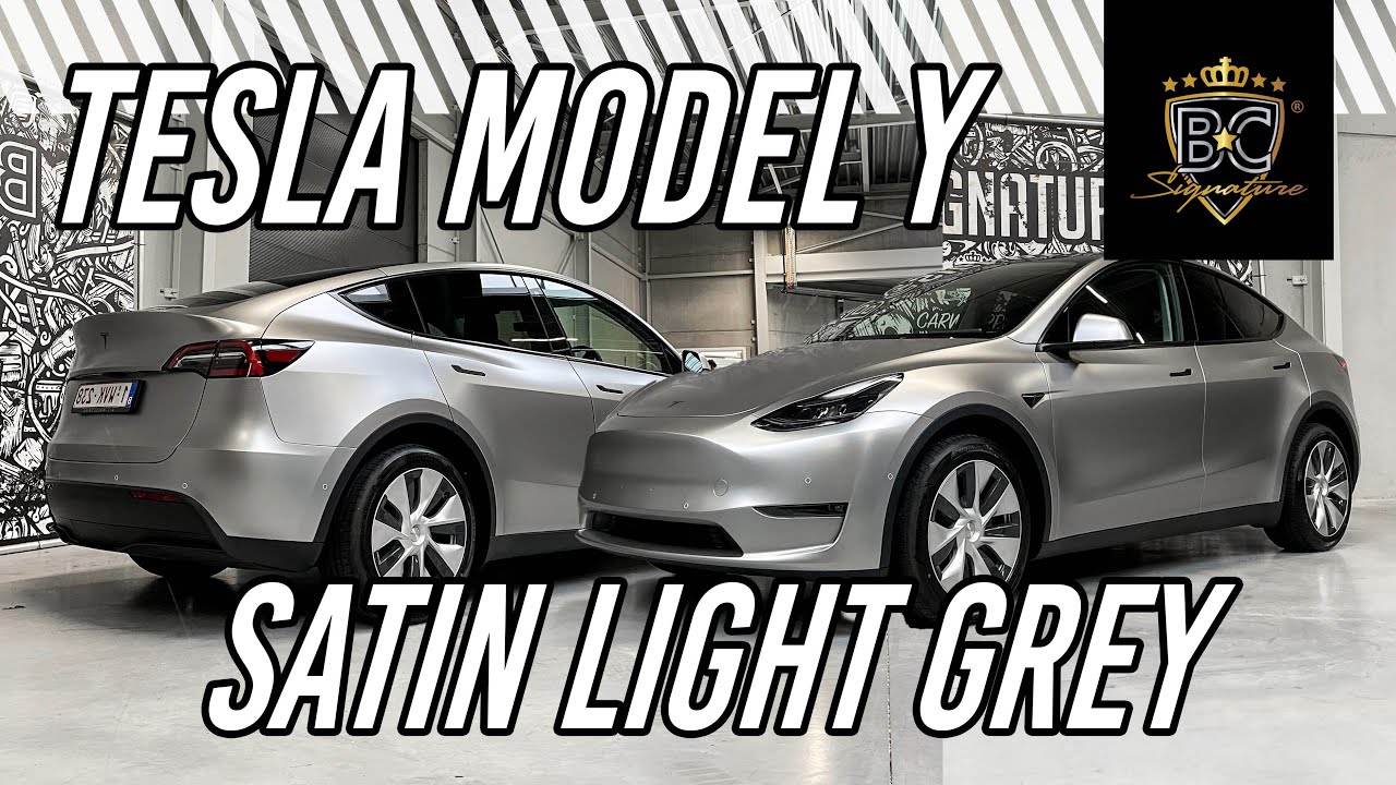NIEUWE Tesla Model Y wrapped in Satin Light Grey - YouTube