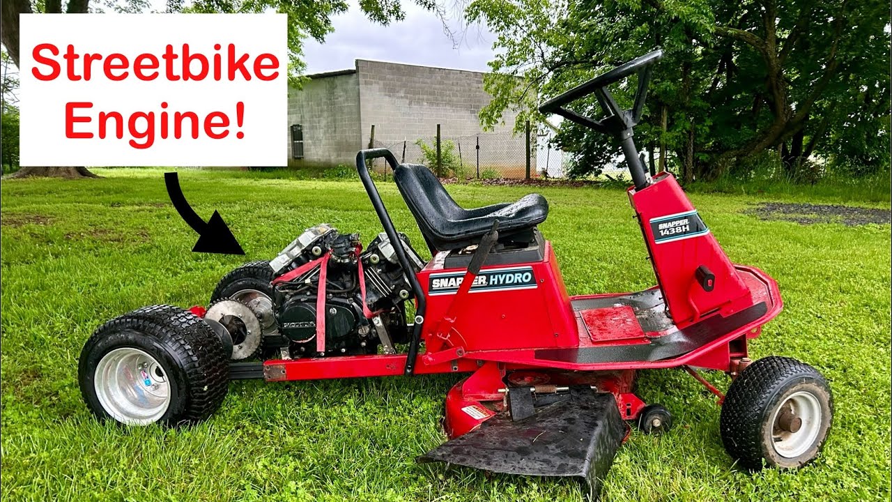 Motorcycle Powered Lawn Mower Part 1 - YouTube