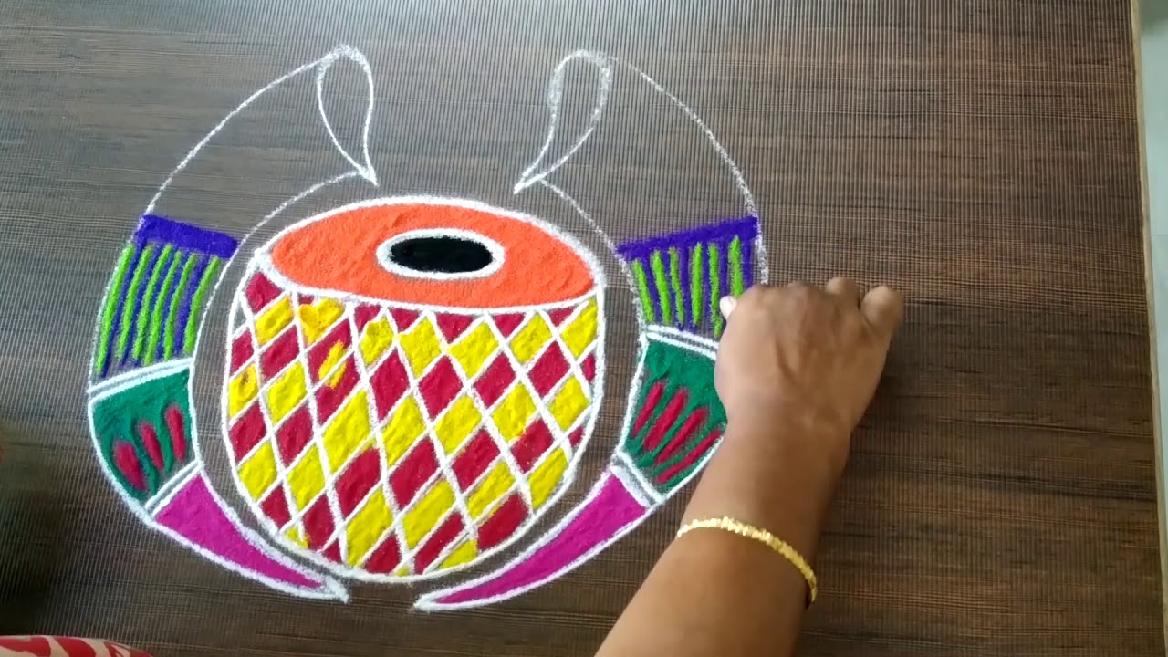 Dhol-sanai rangoli design | ढोल-सनई रंगोली | - YouTube